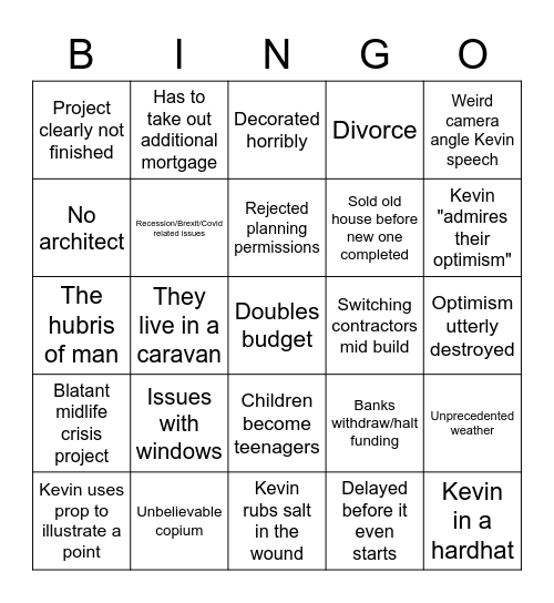 Grand Designs Bingo Card