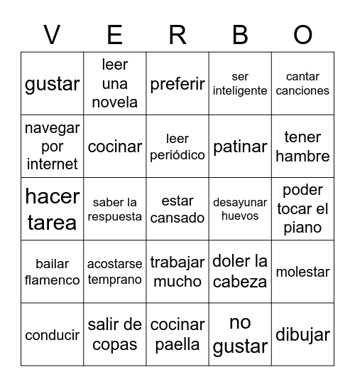 VERBOS Bingo Card