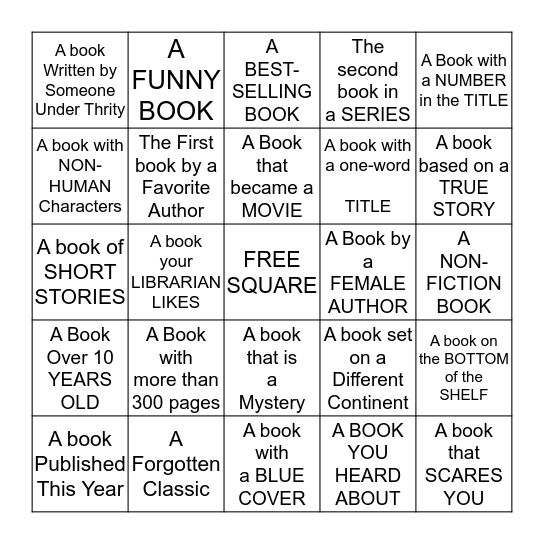 READING BINGO Card