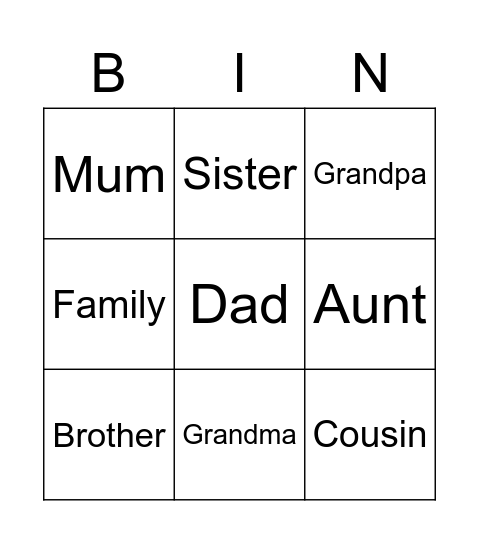 FF1 Unit 6 Family Bingo Card