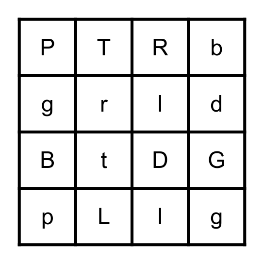 Letter Review L G R P B T D Bingo Card