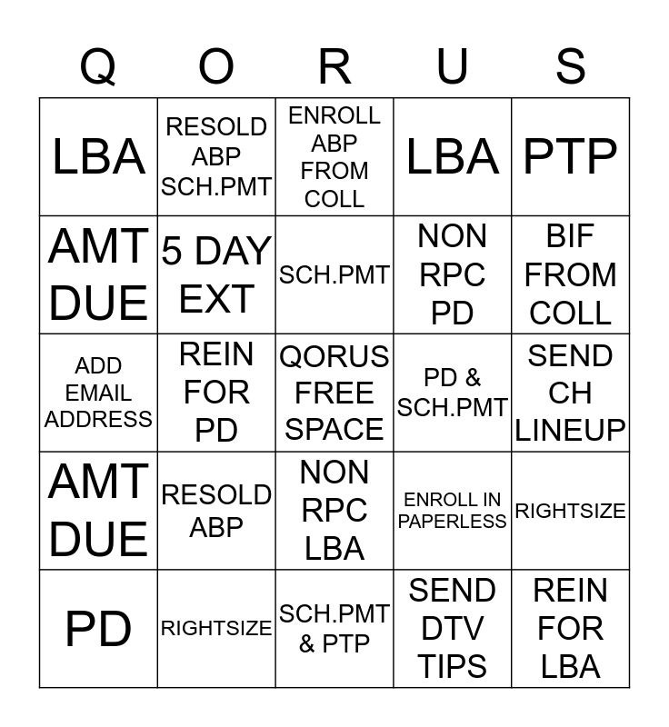 QORUS Bingo Card