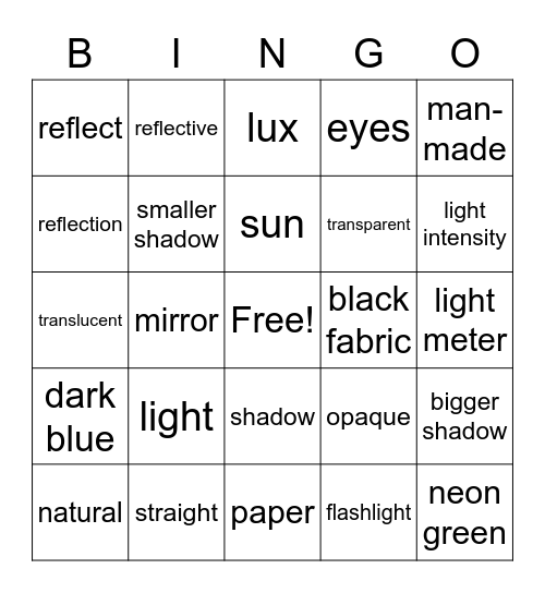 Light and Shadow Bingo Card