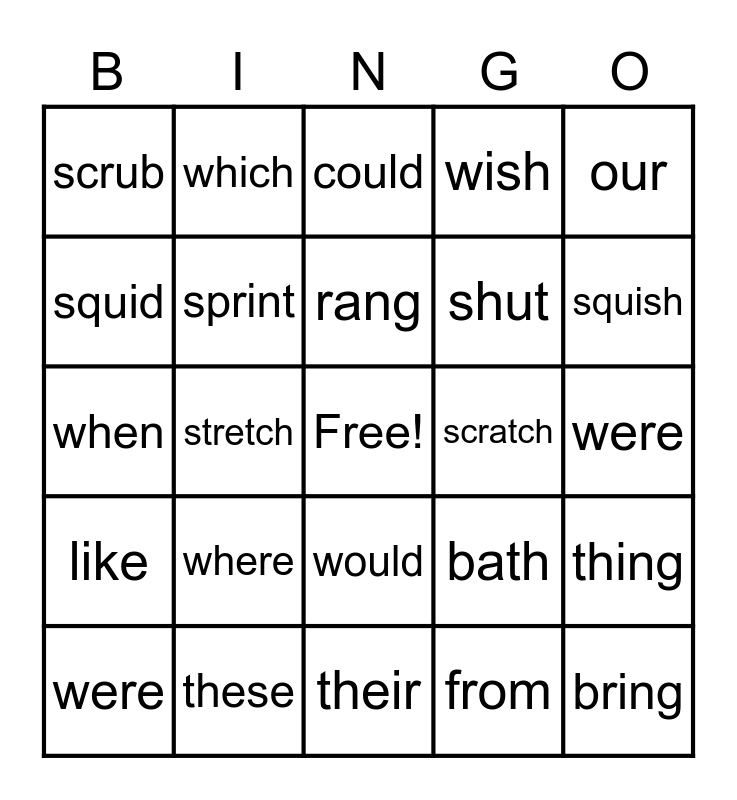 Blends and Digraphs Bingo Card