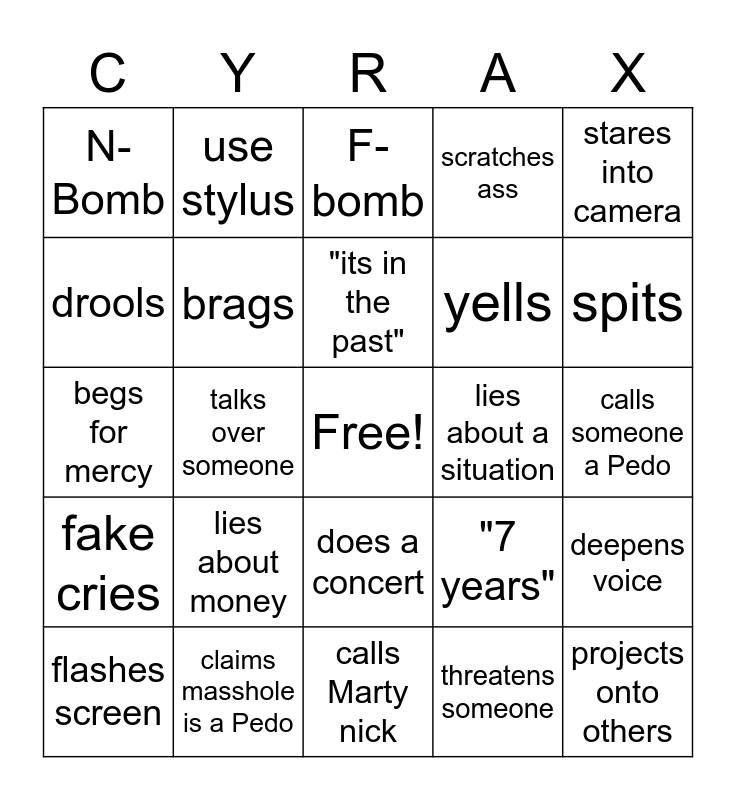 cyraxx Bingo Card