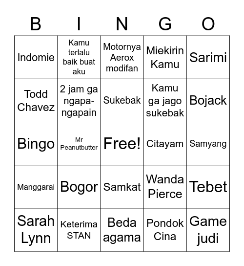 Untitled Bingo Card