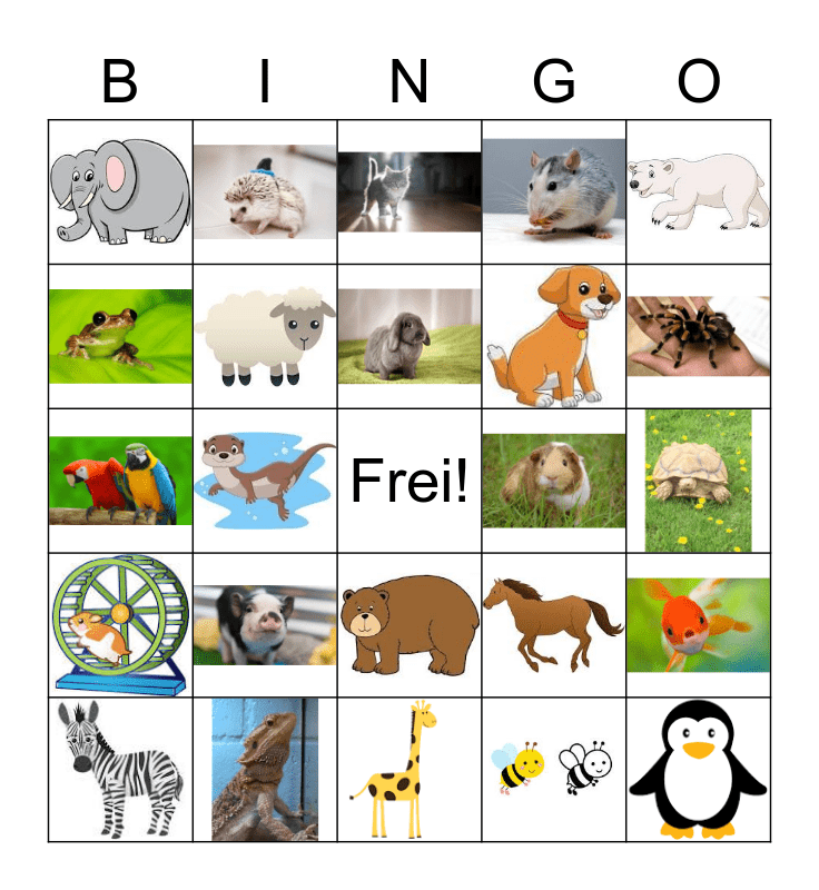 Tiere Bingo Card