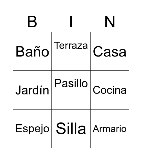 partes de la casa Bingo Card