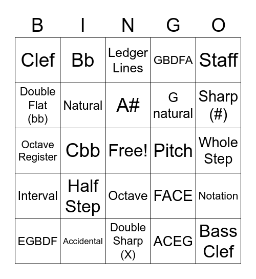 Music Theory Bingo Card