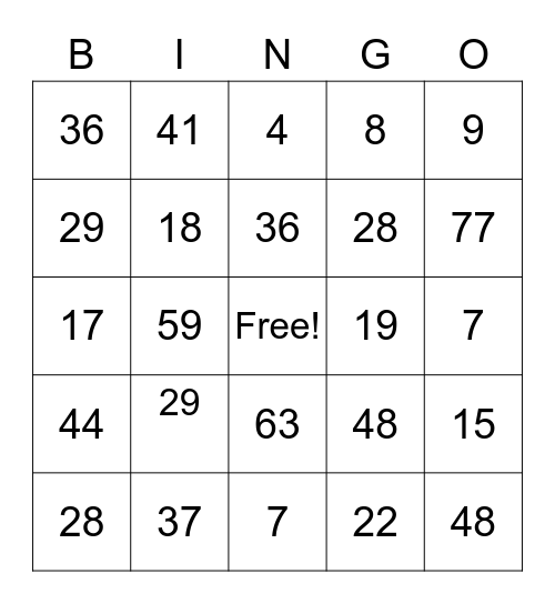 2x2 Subtraction with Regouping Bingo Card