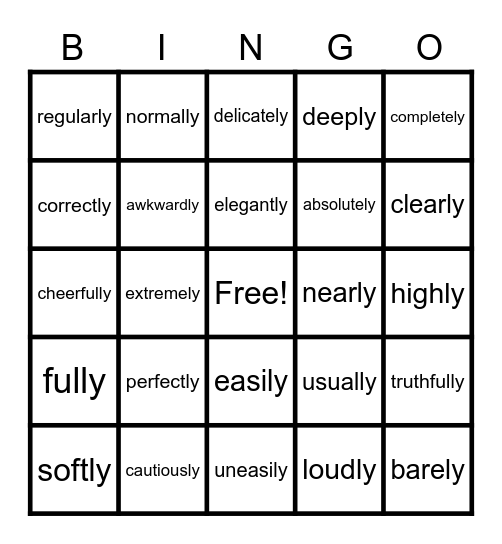 Adverb Bingo! Bingo Card