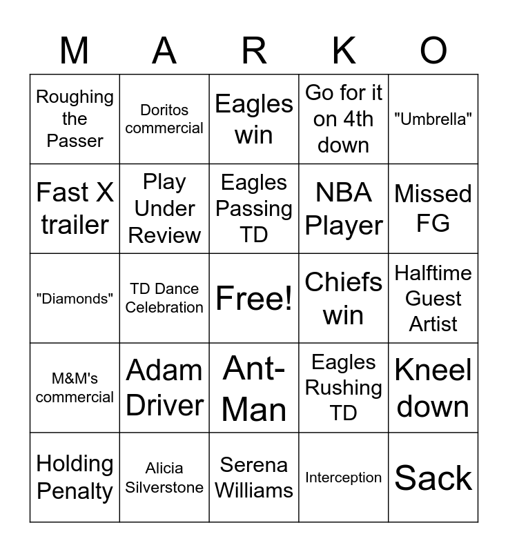 PHI vs KC "Bingo" Bingo Card