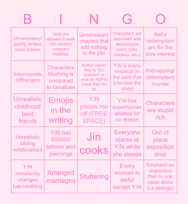 Fanfiction Bingo Brother Bingo Card