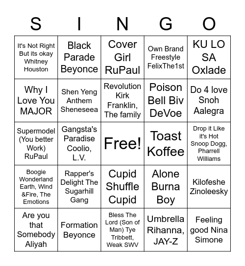 BHM Singo Bingo Card