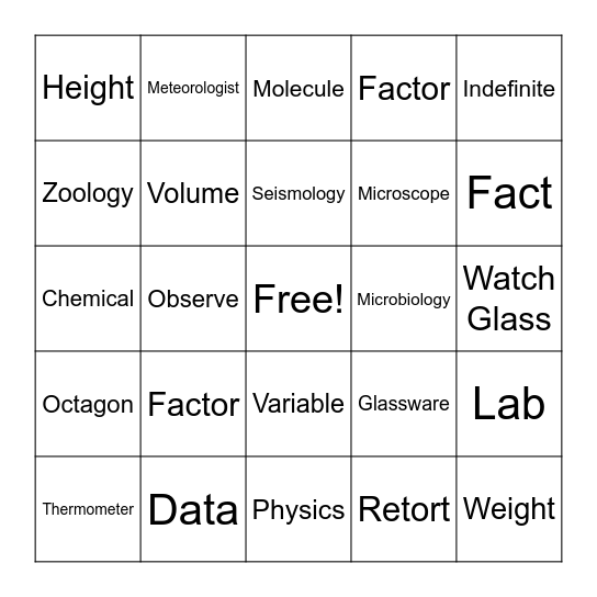 STEM Word Bingo Card