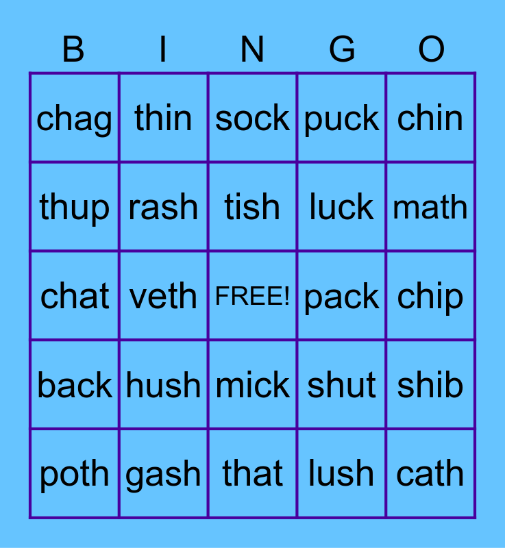 Digraph Bingo! Bingo Card