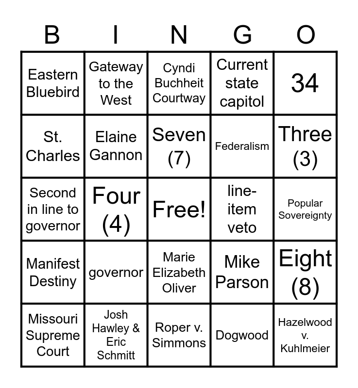Missouri Government Bingo Card