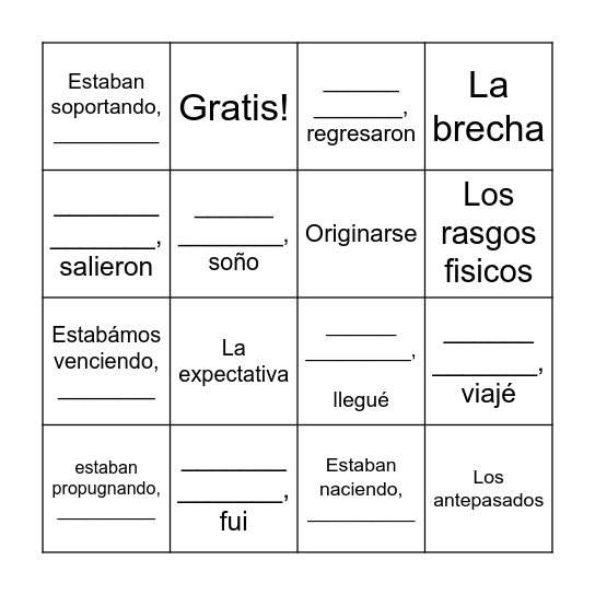 Pasado Progresivo Bingo Card