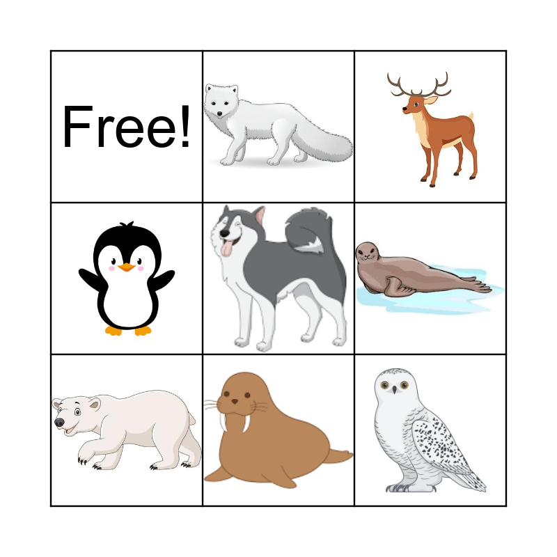 arctic animals Bingo Card