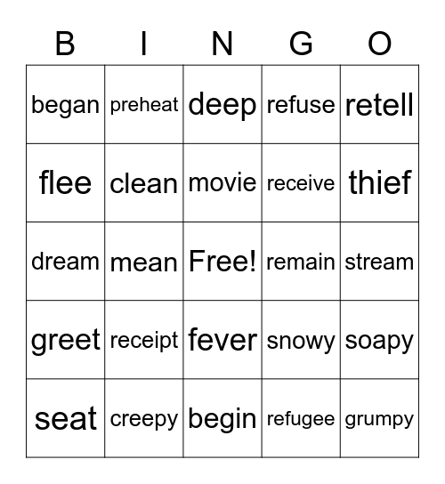 Long e Patterns Bingo Card
