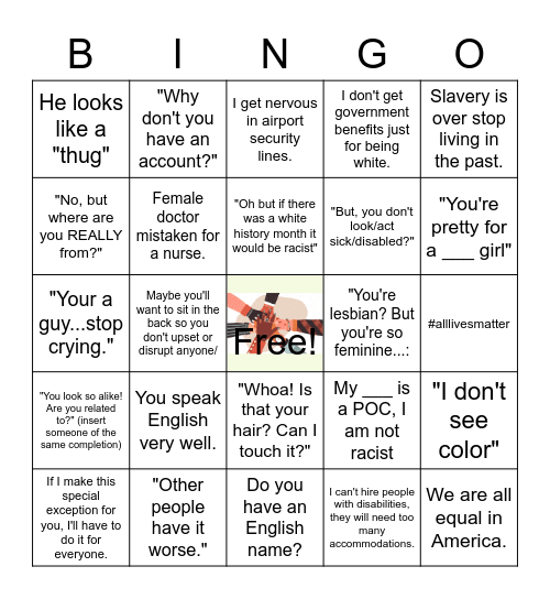 DEI - Microaggressions Bingo Card