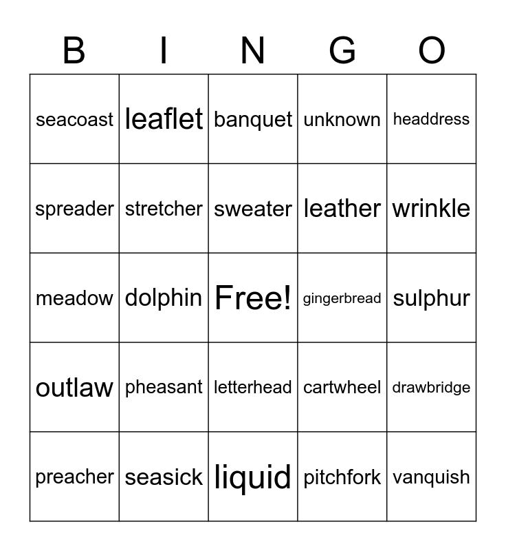 5th Grade Bingo Card