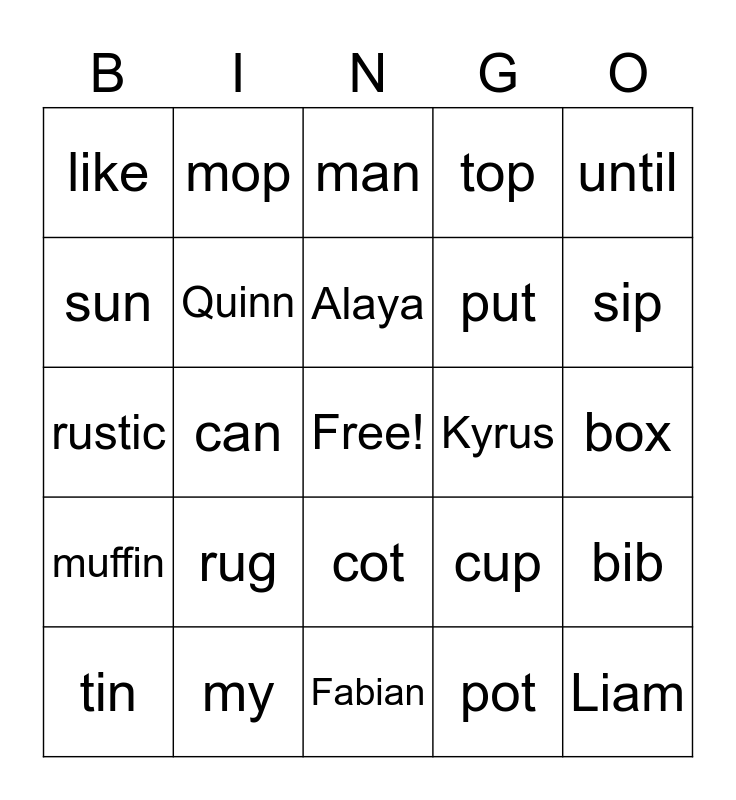 Friday Bingo! Bingo Card