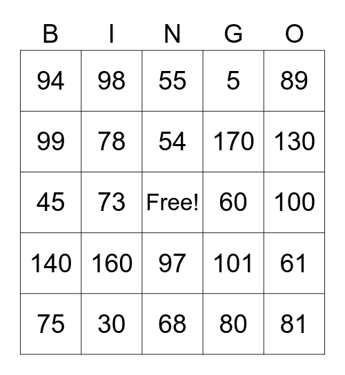 bingo 1-100 Bingo Card