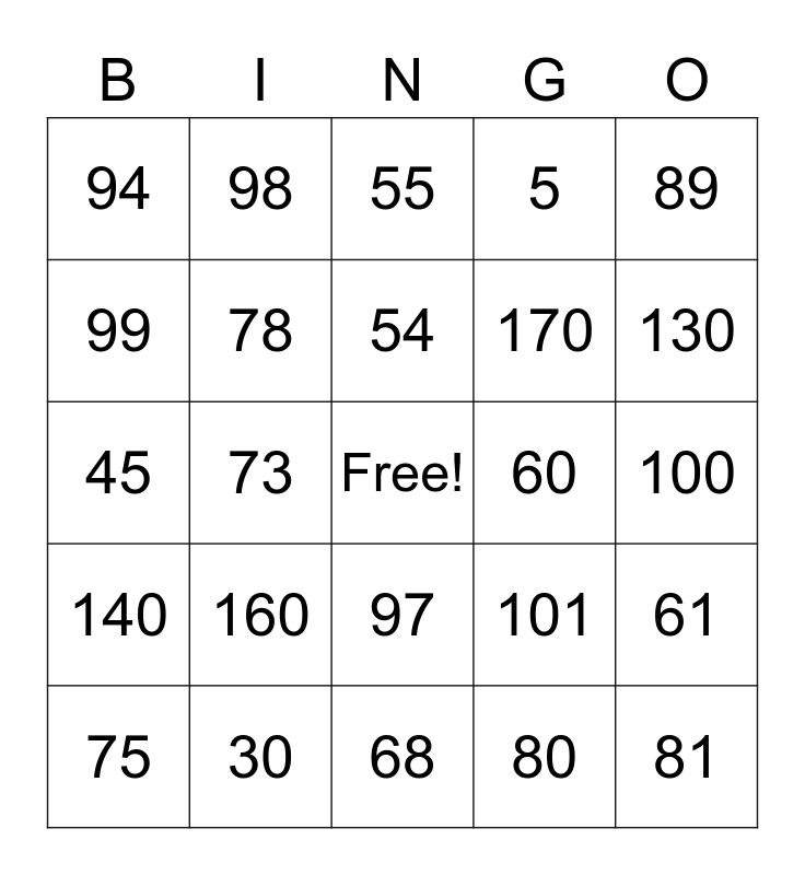 bingo 1-100 Bingo Card