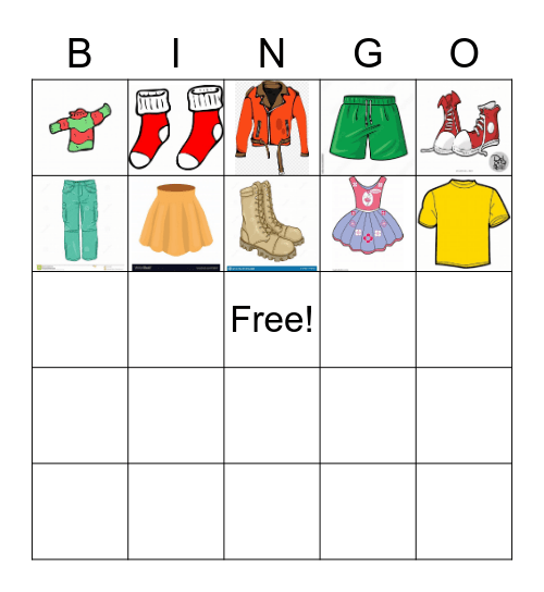 clothes Bingo Card
