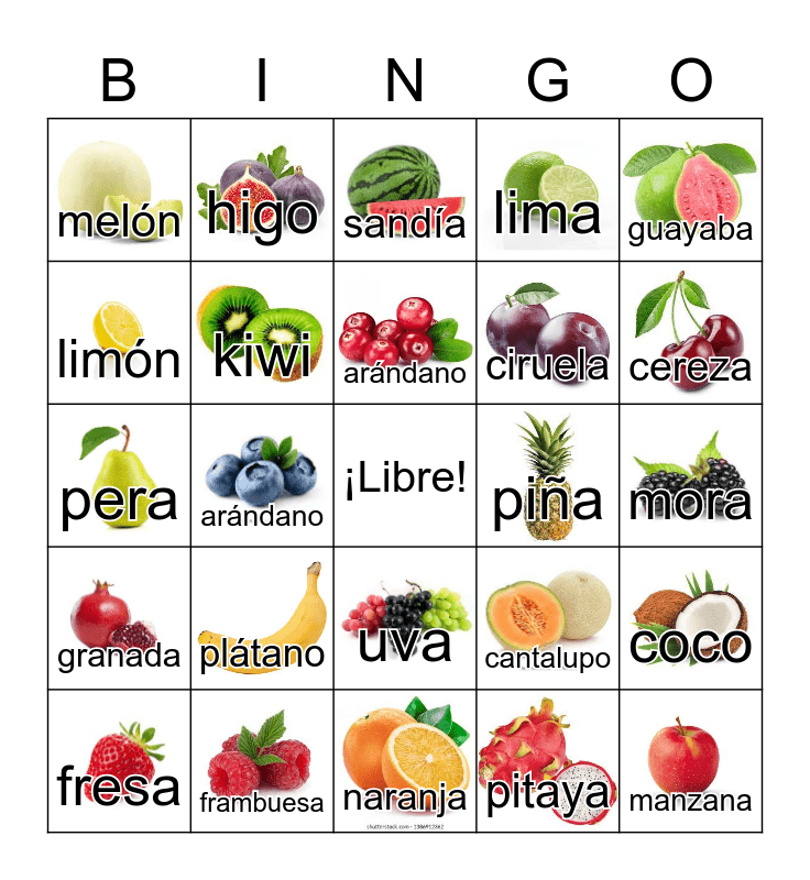 Las frutas Bingo Card