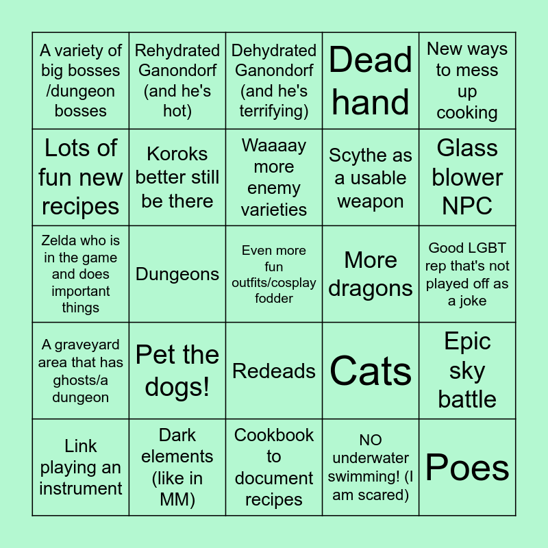 TOTK Wishlist Bingo Card