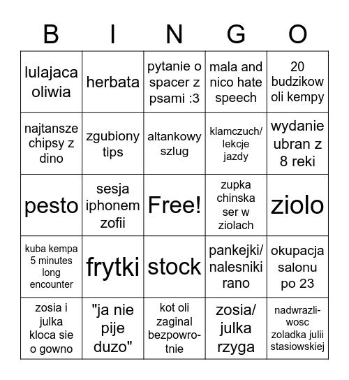 nocka u oli kempy bingo Card