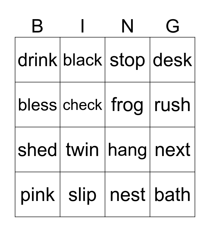 Blends and Digraph Bingo Card