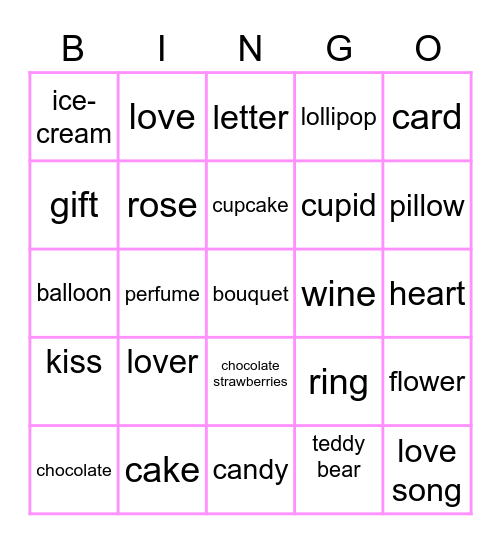 Valentine’s day Bingo Card