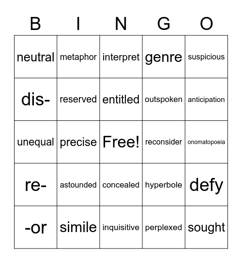 Unit 4: Week 4 VOCABULARY/Figurative Language Bingo Card