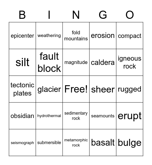 Geology Bingo Card