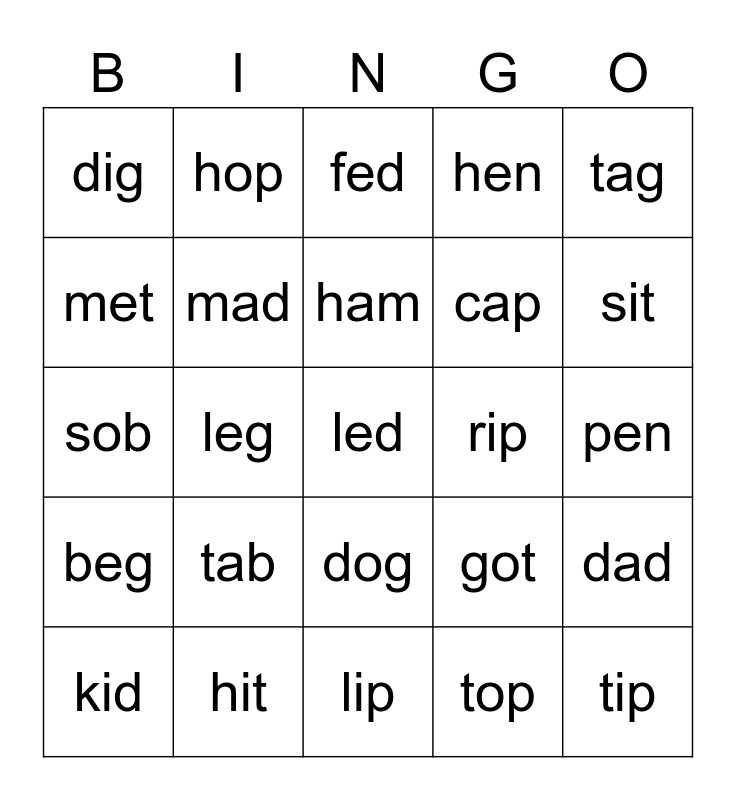 Fishing Bingo Card