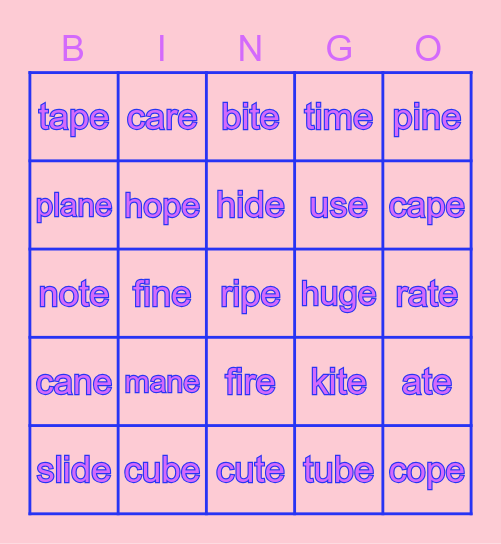 Magic E Bingo Card