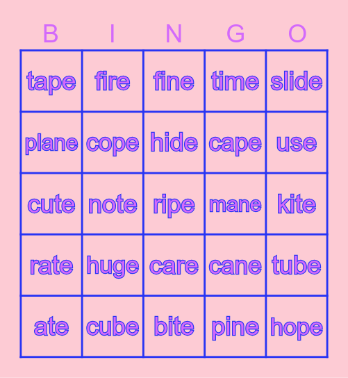 Magic E Bingo Card