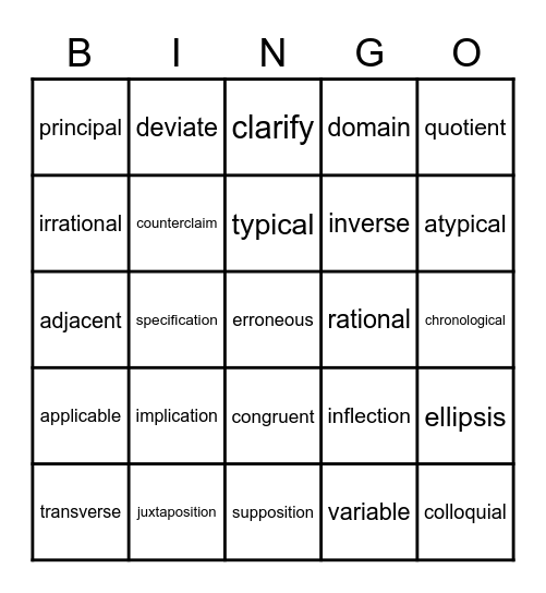 Academic Vocabulary II Bingo Card