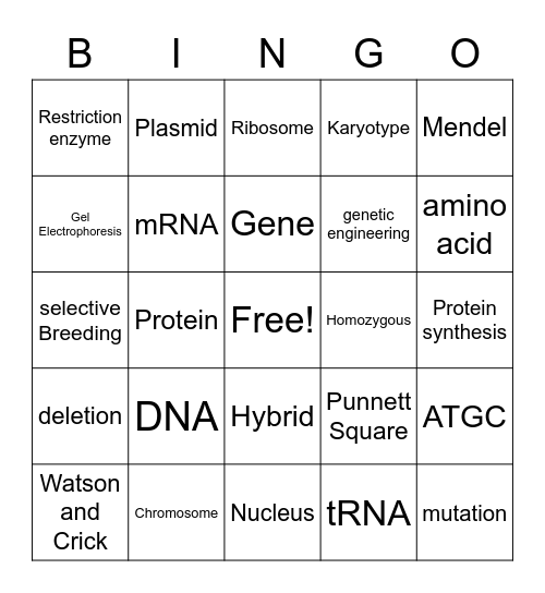 Genetics Bingo Card