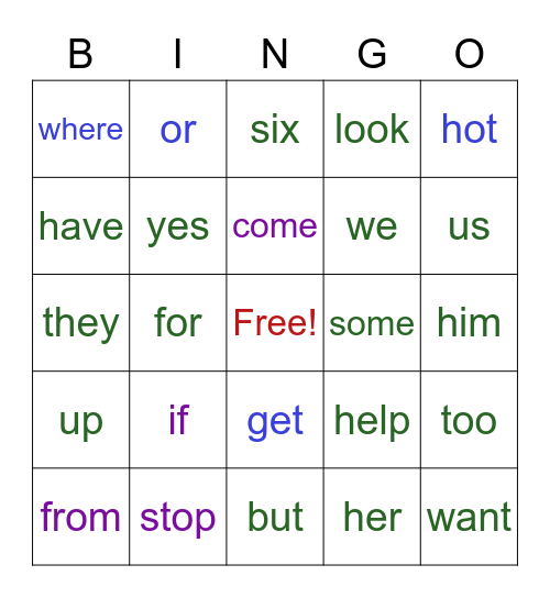 K HMH Red Words Module 6 Week 2 Bingo Card