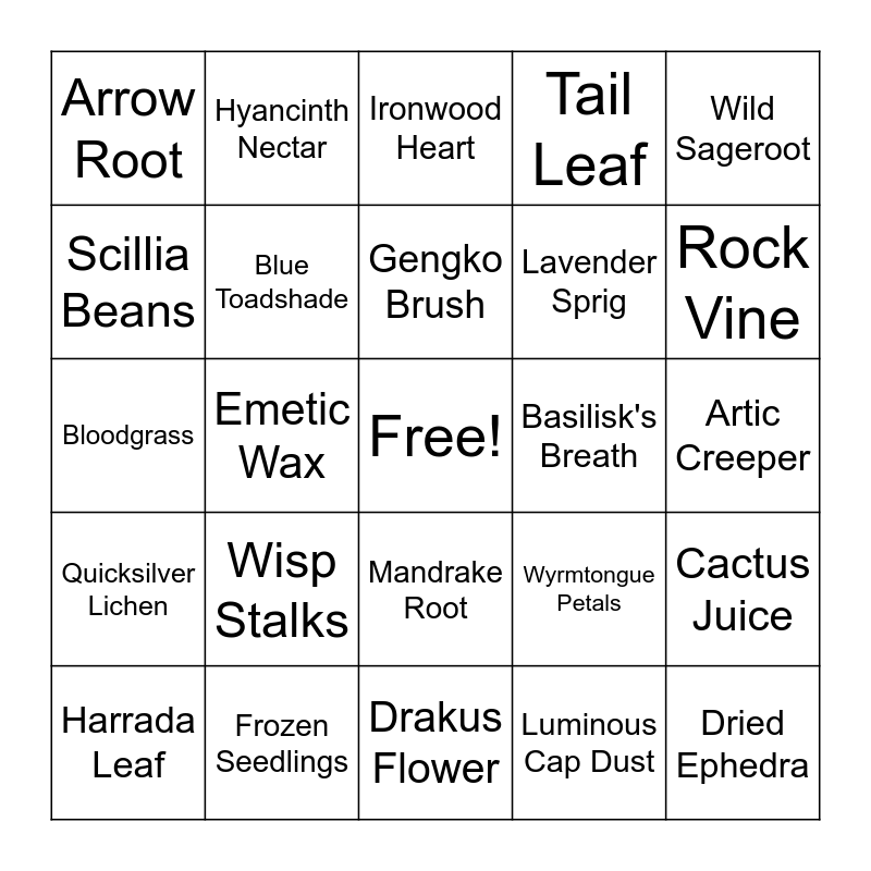 Herbs Bingo Card