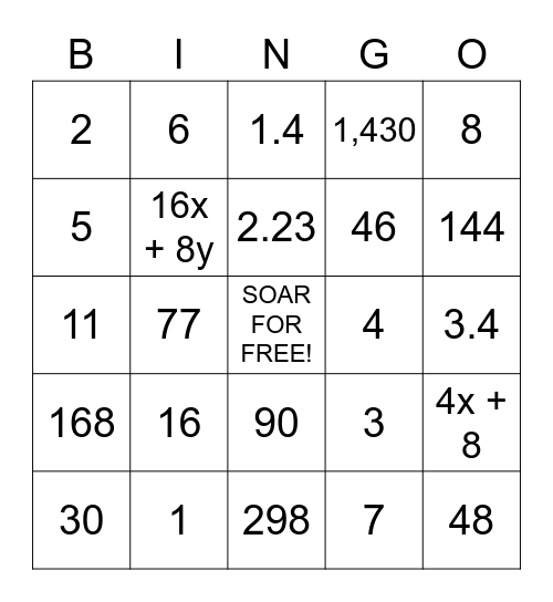 6th Grade Eagle's Math Bingo Card