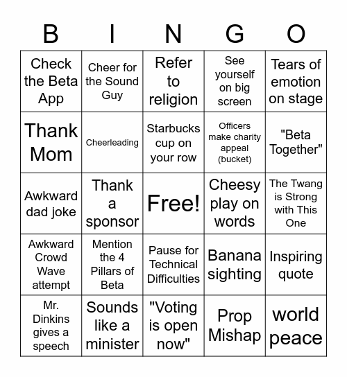 General Session Bingo Card