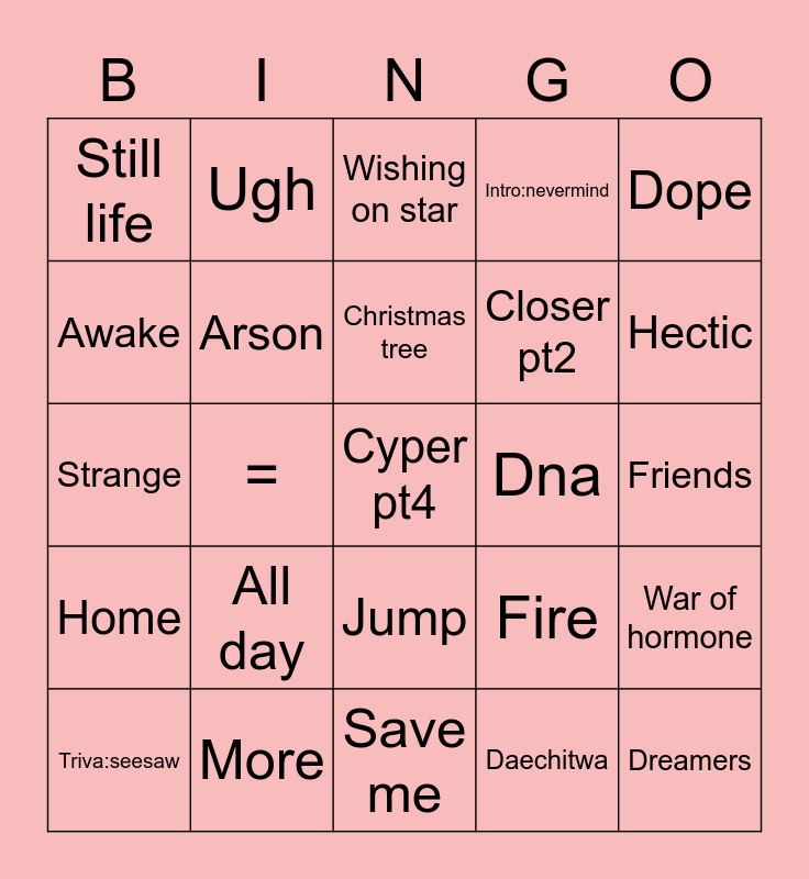 YO YO @rckstarSuga Bingo Card