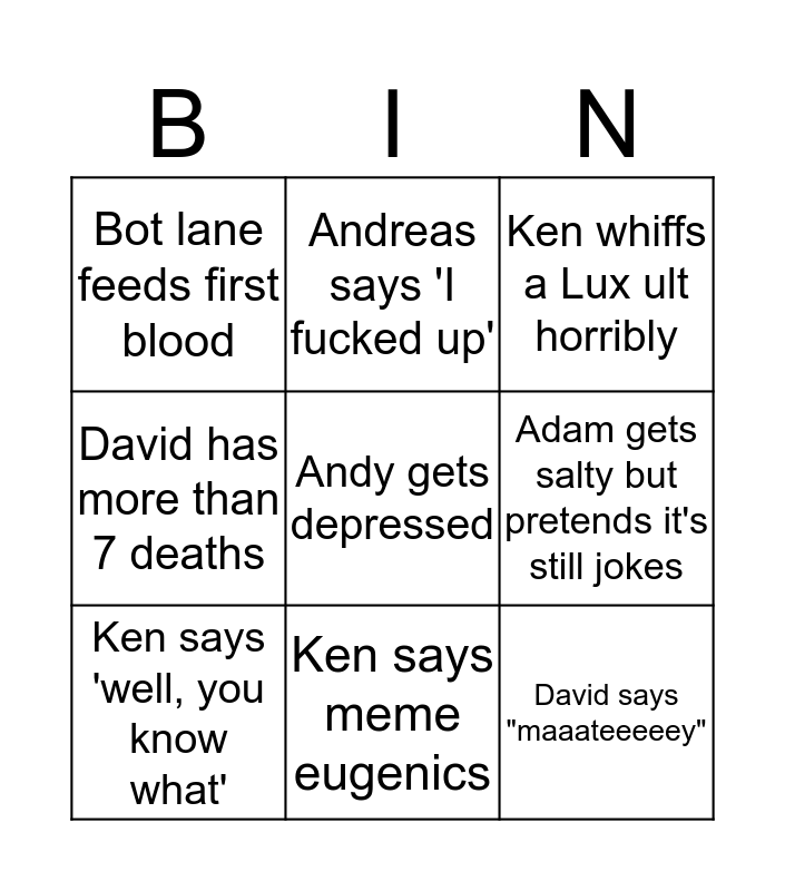 Bingo Memes Bingo Card