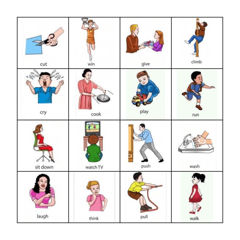 B I N G O - VERBS Bingo Card