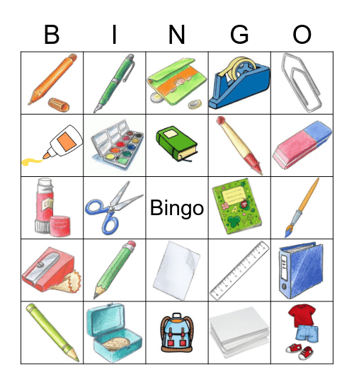 Schulsachen Bingo Card